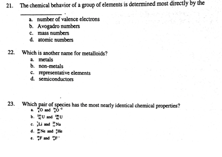 Solved The chemical behavior of a group of elements is | Chegg.com