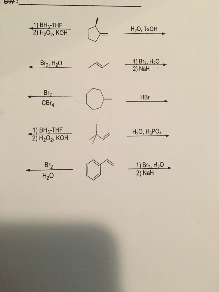 Solved 1) BH,-THF 2) H202, KOH H20, TsOH Br2, H20 1) Bro, | Chegg.com