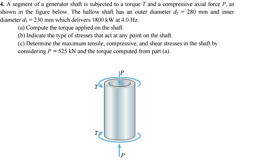 Solved A segment of a generator shaft is subjected to a | Chegg.com