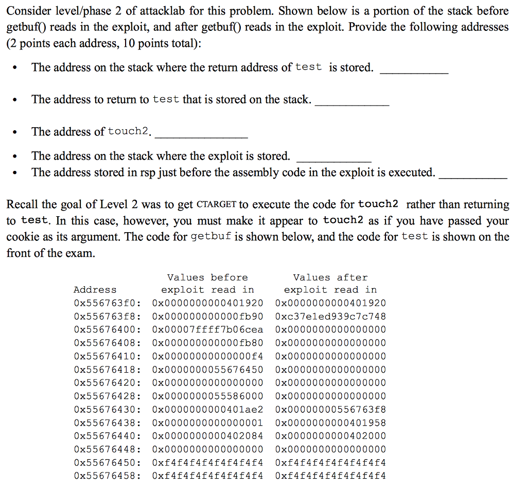 Consider level/phase 2 of attacklab for this problem. | Chegg.com