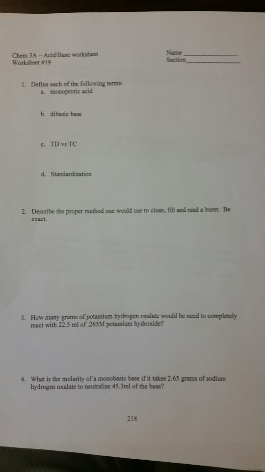 Solved Chem 3A -Solution Stochiometry Worksheet Worksheet | Chegg.com