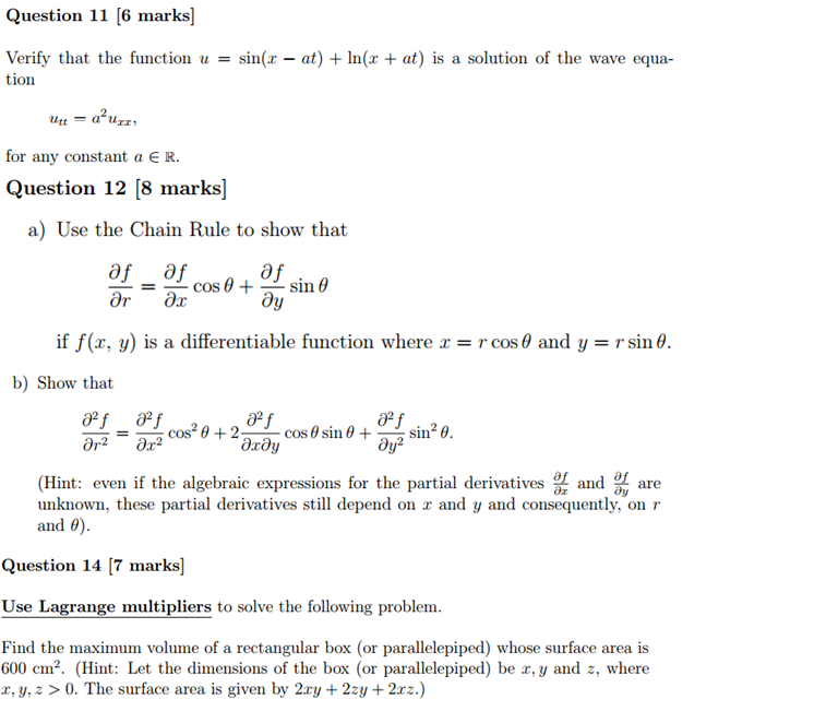 Question 11 [6 marks] Verify that the function u = | Chegg.com
