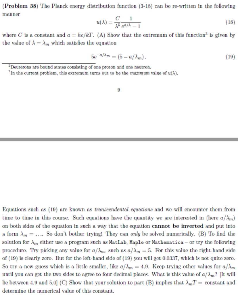 Solved The Planck energy distribution function (3-18) can be | Chegg.com
