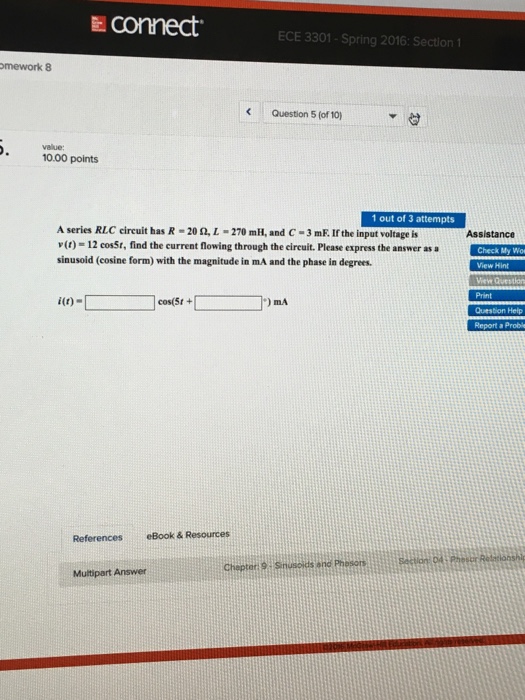 Solved A series RLC circuit has R = 20 omega, L = 270 mH, | Chegg.com