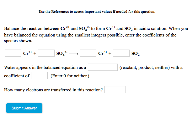 Solved Balance the reaction between Cr2+ and SO42- to form | Chegg.com