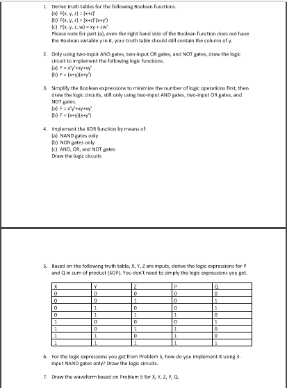 Solved Derive Truth Tables For The Following Boolean 5842