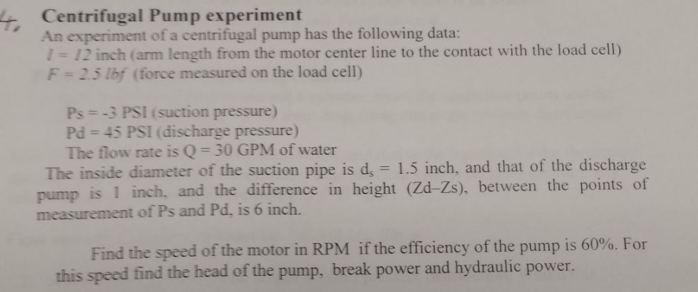 Solved Centrifugal Pump experiment An experiment of a | Chegg.com