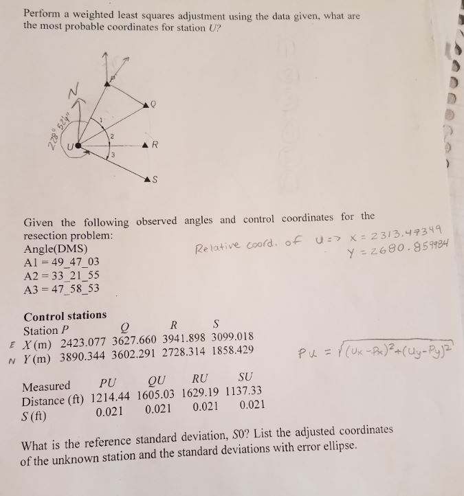 Perform A Weighted Least Squares Adjustment Using The