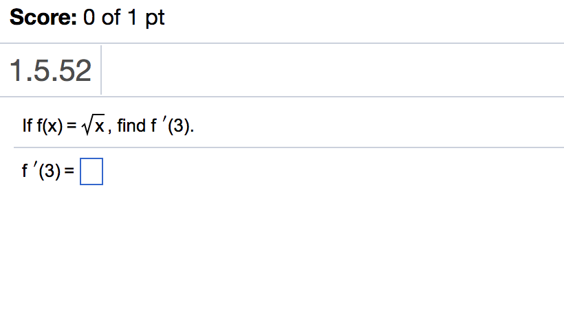 Solved If f(x) = squareroot x, find f' (3). f' (3) = | Chegg.com
