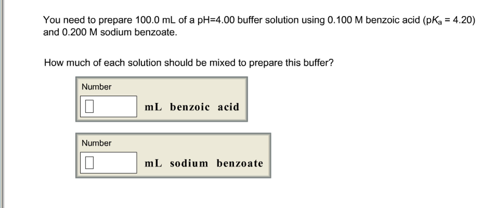 Solved Prepare 100.0 mL of a pH = 4.00 buffer solution using | Chegg.com