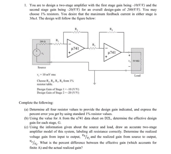 You are to design a two-stage amplifier with the | Chegg.com