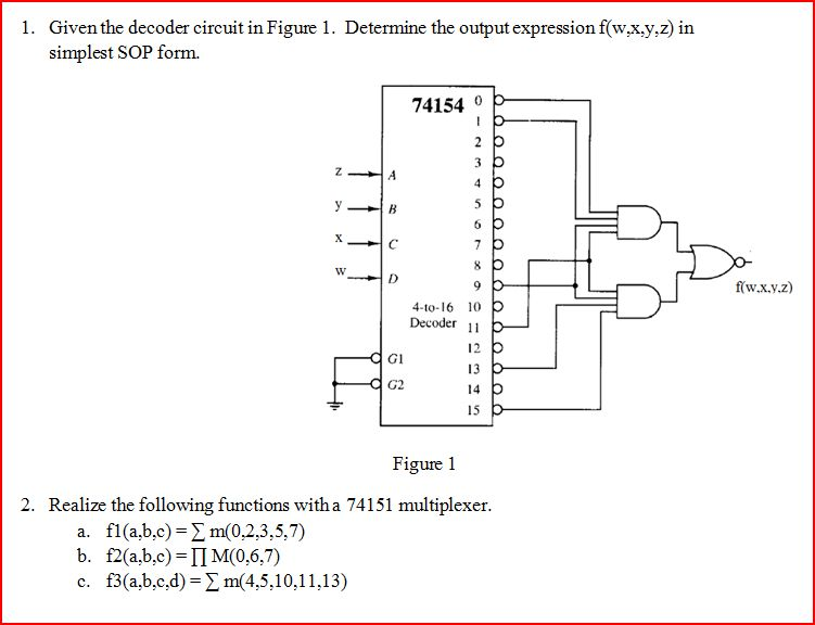 Given the decoder circuit in Figure 1. Determine the | Chegg.com