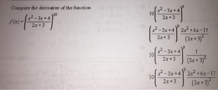 Solved Compute the derivative of the function f(x) (x^2 -3x | Chegg.com