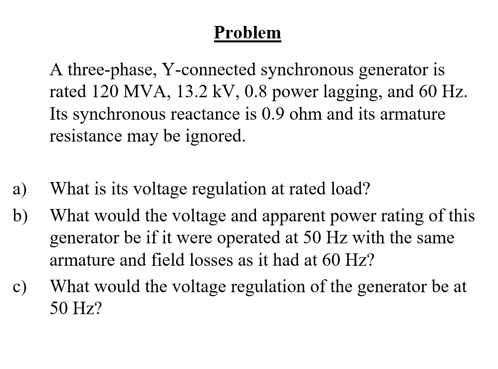Solved Problem A three-phase, Y-connected synchronous | Chegg.com
