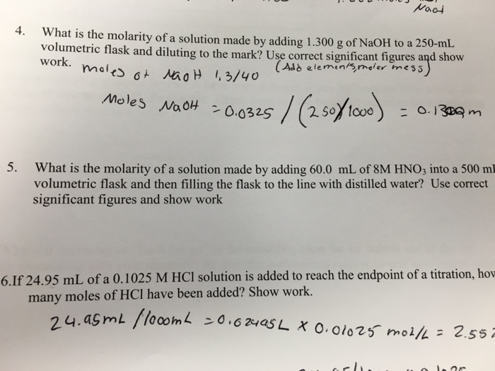 Solved What is the molarity a solution made by adding 1.300 | Chegg.com