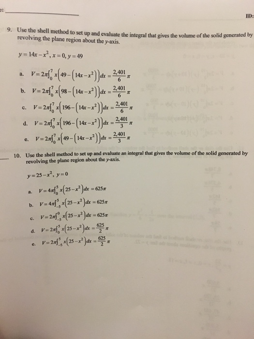 Solved Use the shell method to set up and evaluate the | Chegg.com
