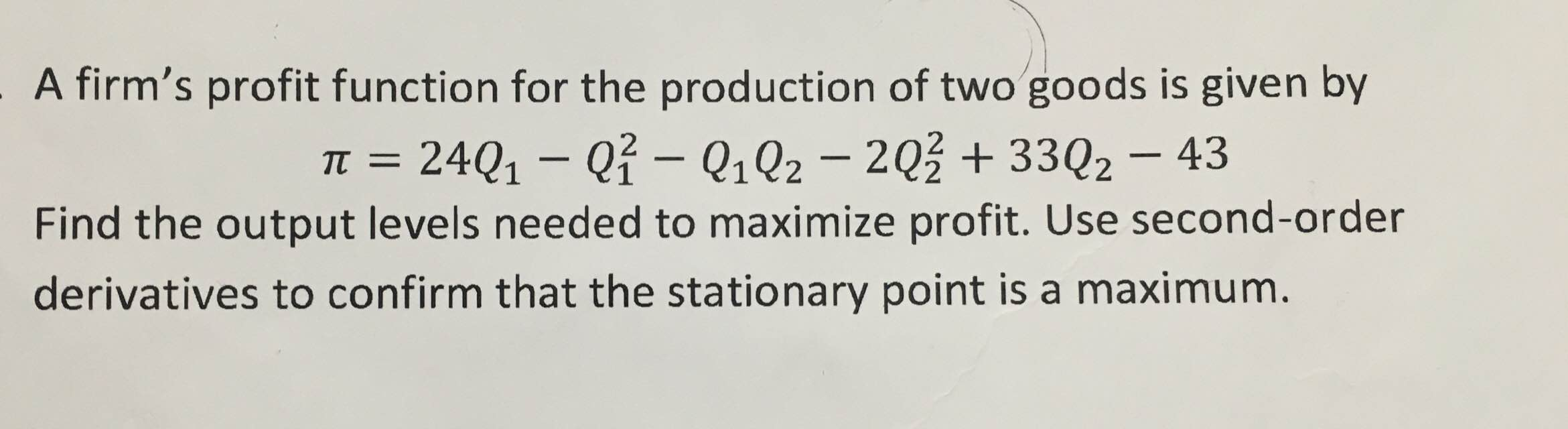 Solved A firm's profit function for the production of two | Chegg.com Solved A firm's profit function for the production of two | Chegg.com