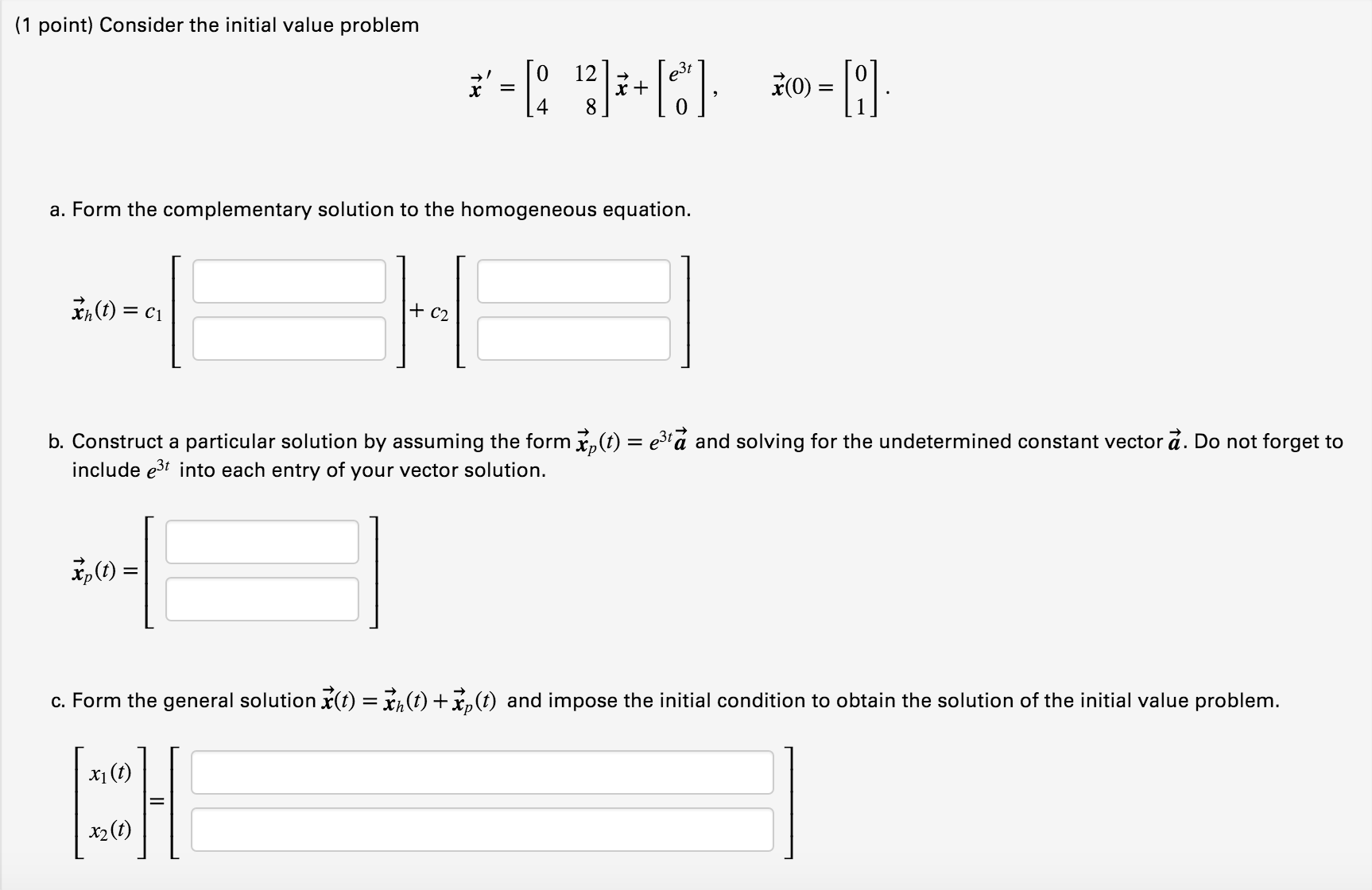 Solved Consider the initial value problem x = [0 12 4 8]x + | Chegg.com