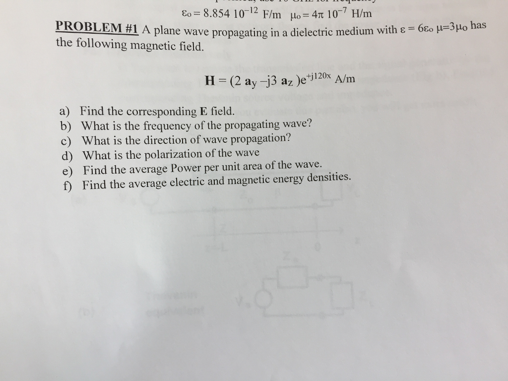 Solved Eo= 8.854 10-12 F/m Ho=4π 10-7 H/m PROBLEM #1 A plane | Chegg.com