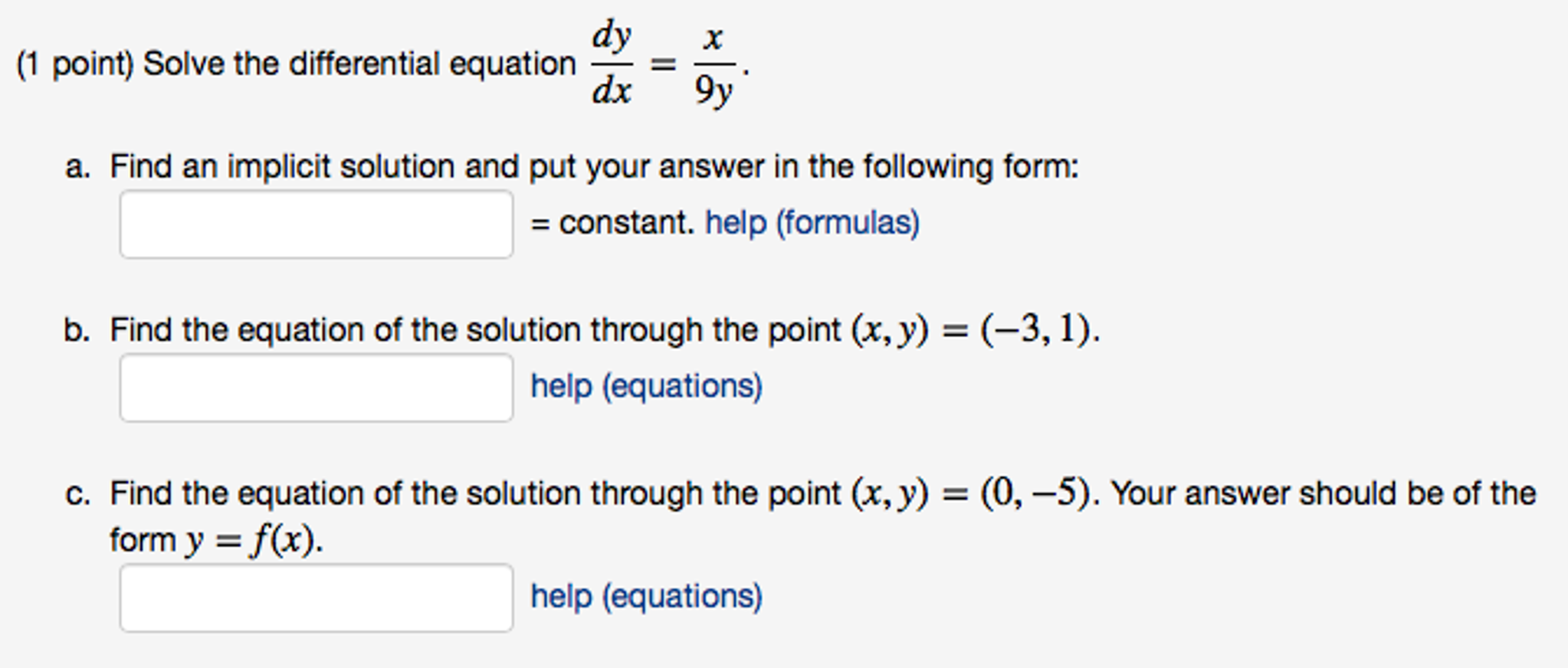 Solved Solve the differential equation dy/dx = x/9y. a. | Chegg.com