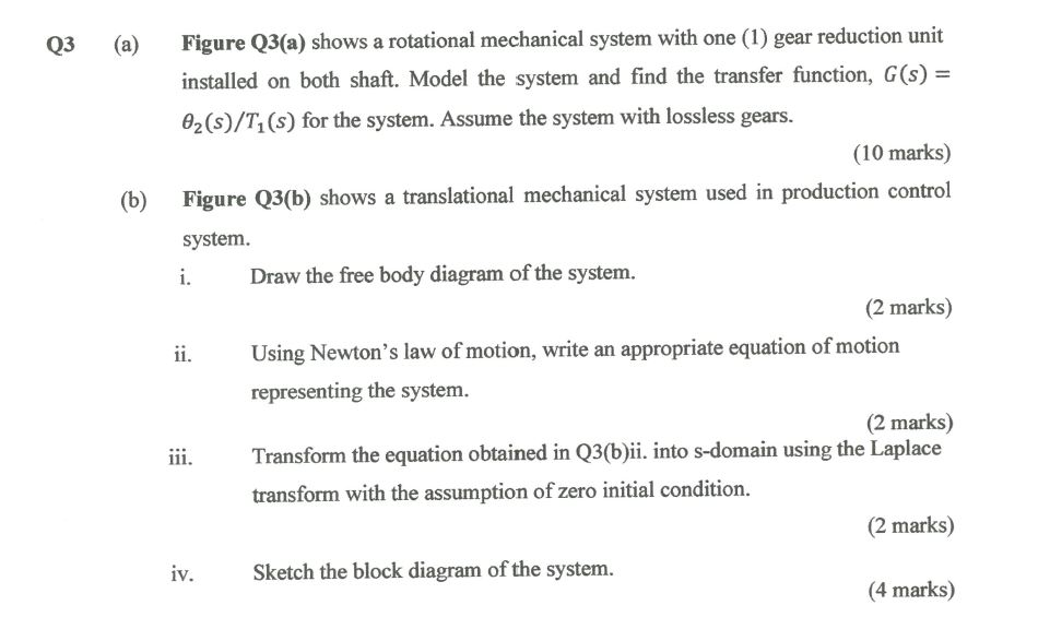 Solved Q3 () Figure Q3(a) shows a rotational mechanical | Chegg.com