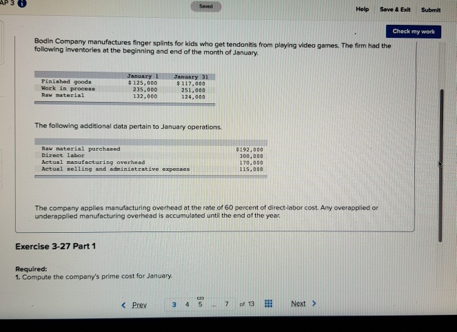 Solved AP3 6 Seved Help Save &Exit Submit Check my work | Chegg.com