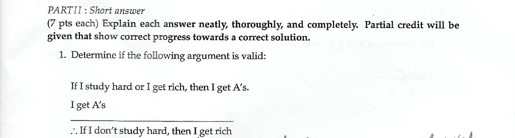 Solved PARTII:Short answer (7 pts each) Explain each answer | Chegg.com