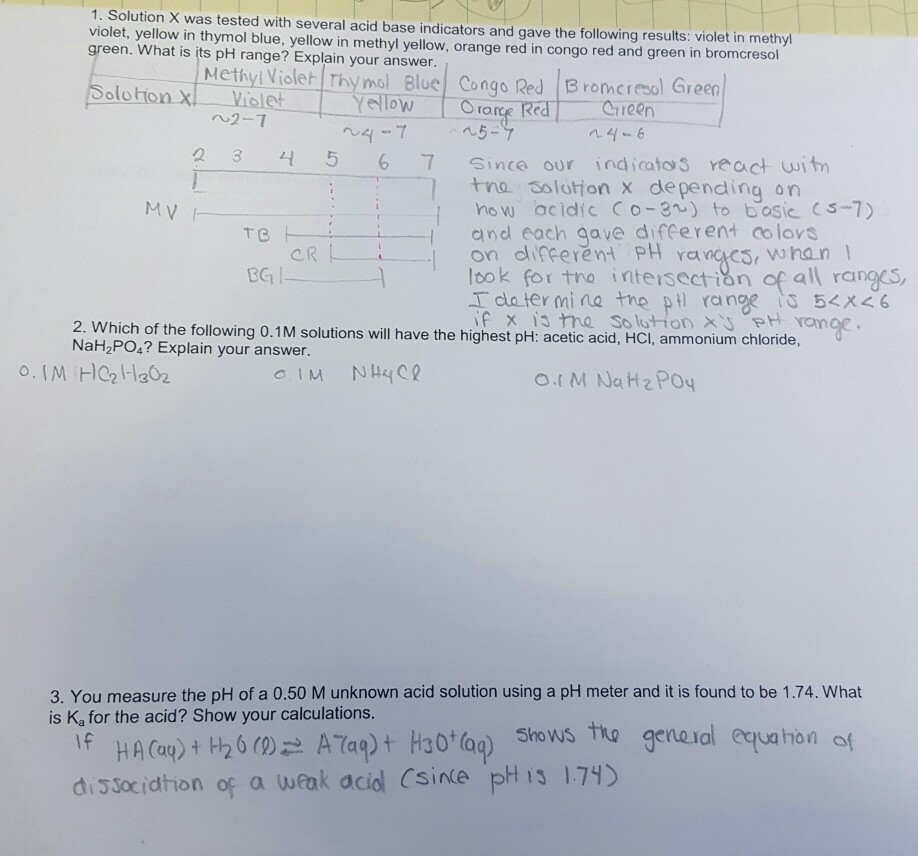 Solved 1. Solution X was tested with several acid base | Chegg.com