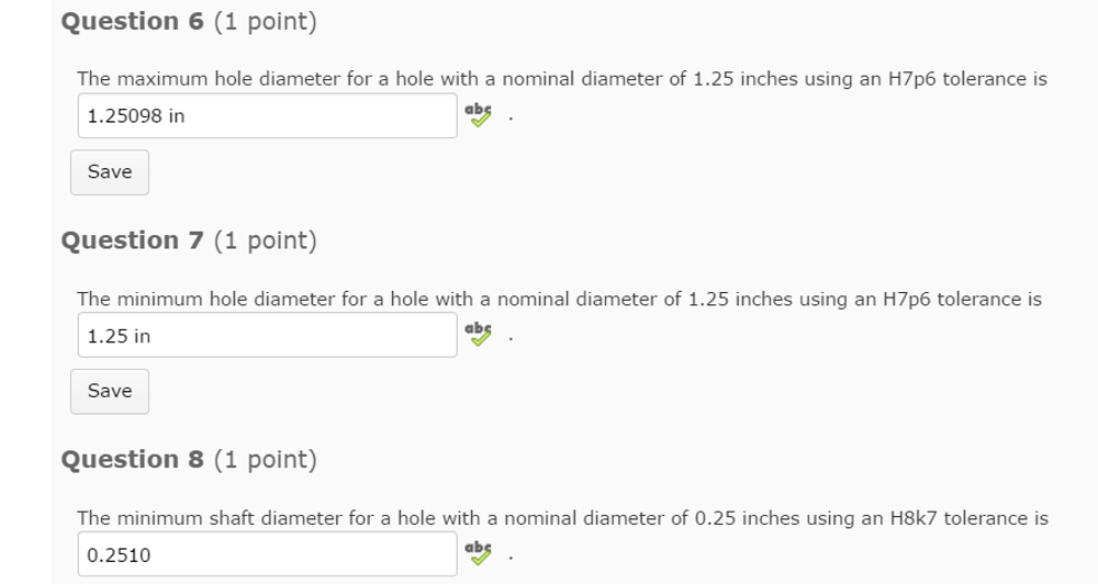 Solved Question 6 (1 point) The maximum hole diameter for a | Chegg.com