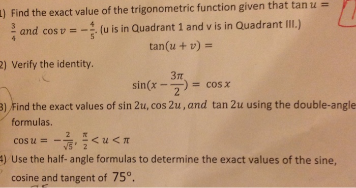 Solved Find the exact value of the trigonometric function | Chegg.com
