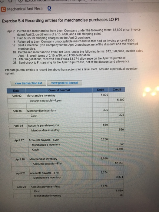 Solved Recording entries for merchandise purchases LO P1 | Chegg.com