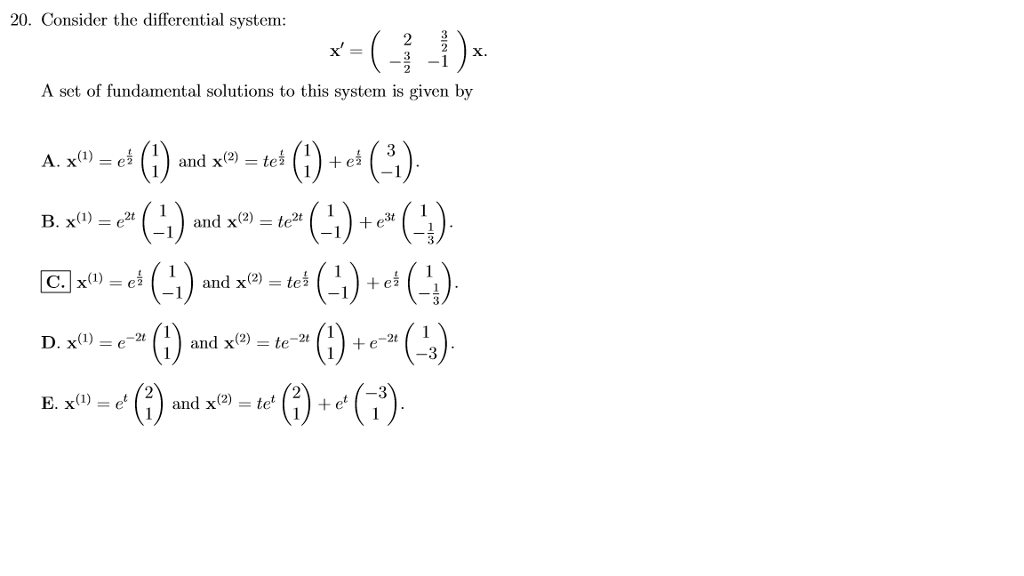 Solved 20. Consider the differential system 2 X A set of | Chegg.com