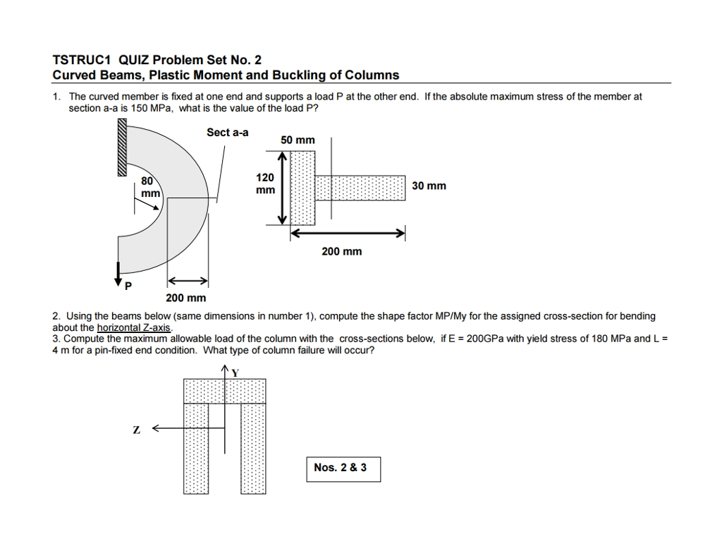 Solved Curved Beams, Plastic Moment and Buckling of Columns | Chegg.com