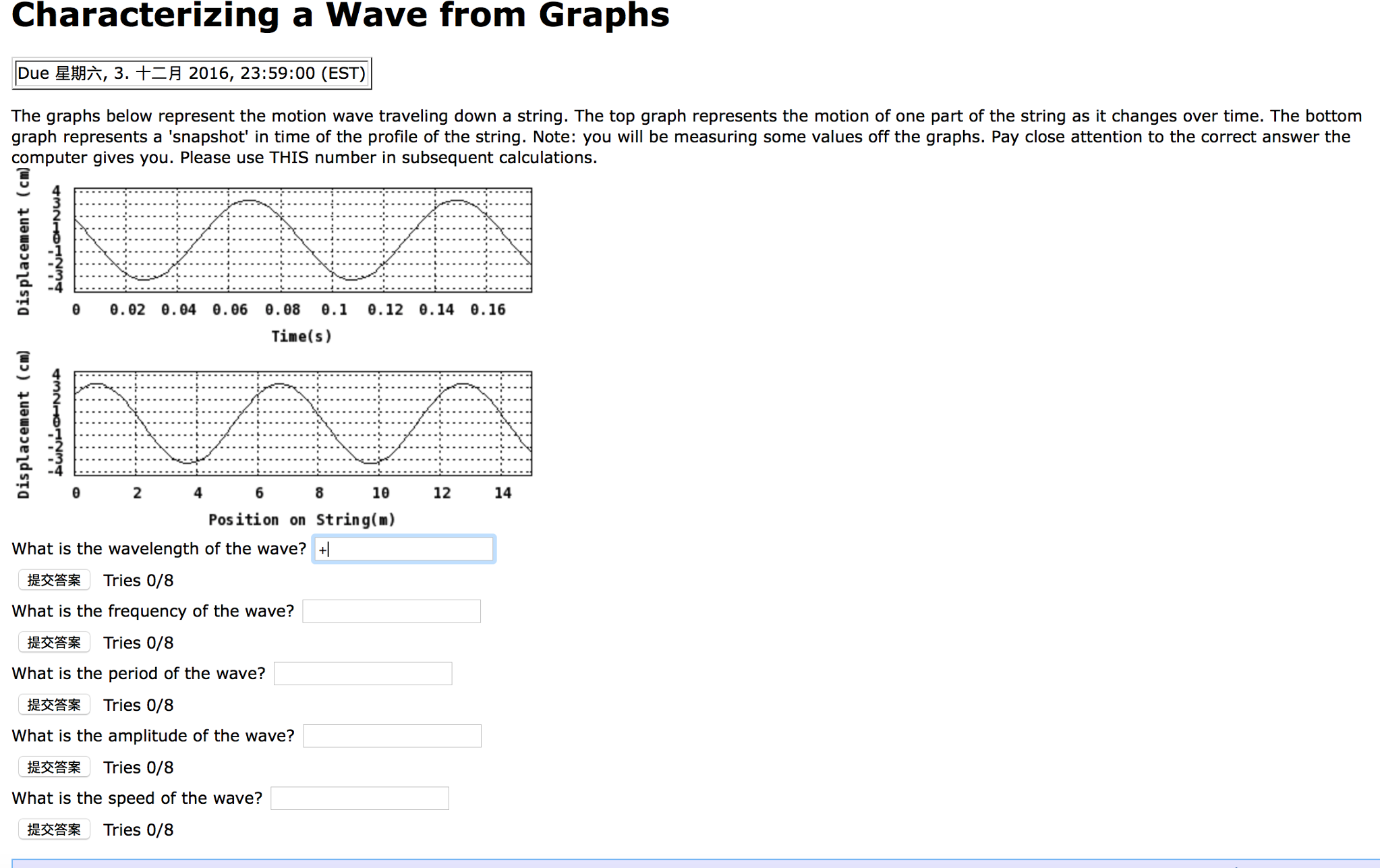 Solved The graphs below represent the motion wave traveling | Chegg.com