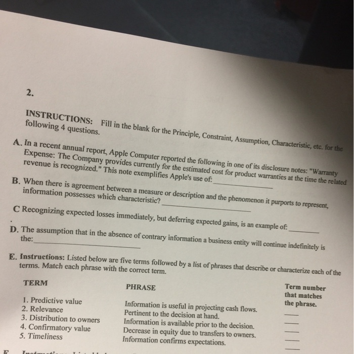 Solved Fill in the blank for the Principle, Constraint, | Chegg.com
