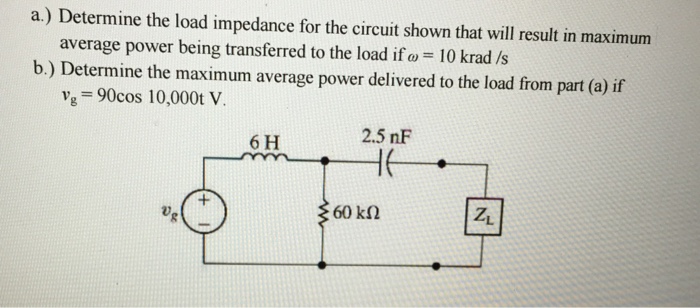 Solved Determine the load impedance for the circuit shown | Chegg.com