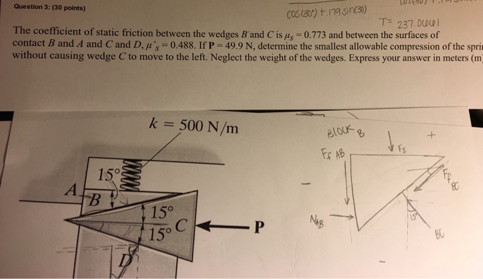 Solved The coefficient of static friction between the wedges | Chegg.com