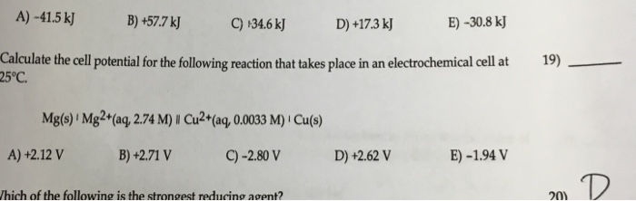 Solved Calculate The Cell Potential For The Following