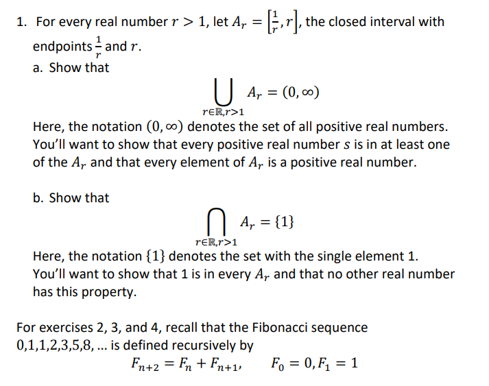 Solved 1. For every real number r > 1, let Ar -E,r, the | Chegg.com
