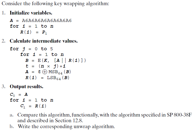 Solved Consider The Following Key Wrapping Algorithm