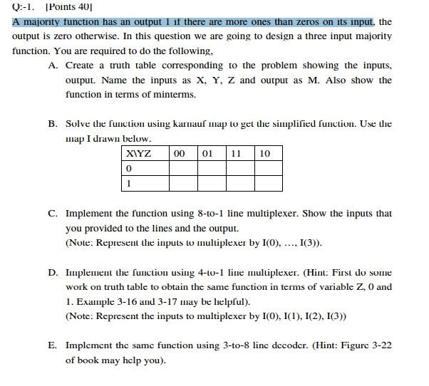 Solved A Majority Function Has An Output 1 If There Are More