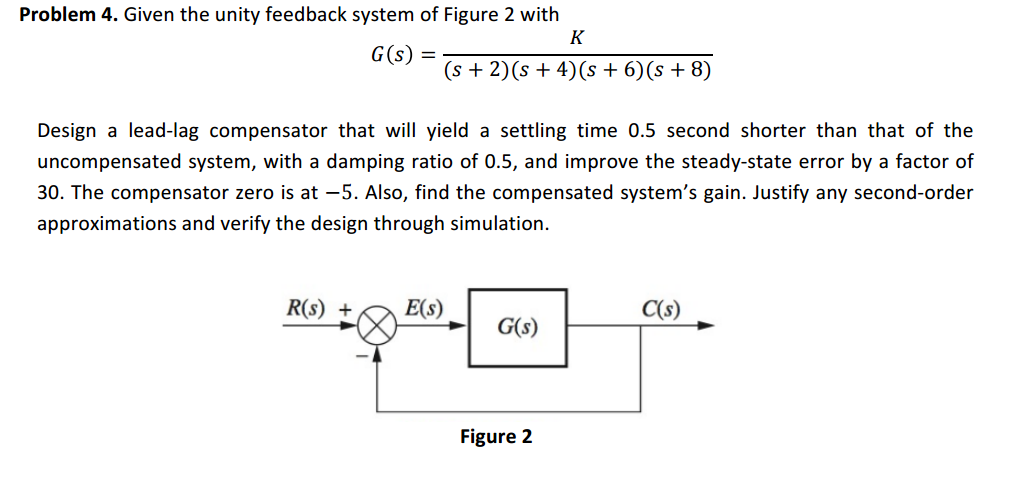 Solved Given the unity feedback system of Figure 2 with G(s) | Chegg.com