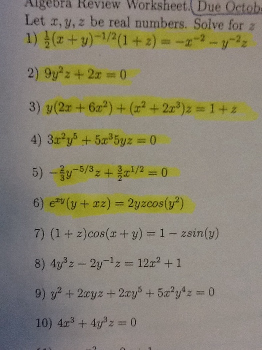 Solved Algebra Review Worksheet. Let x,y,z be real numbers. | Chegg.com
