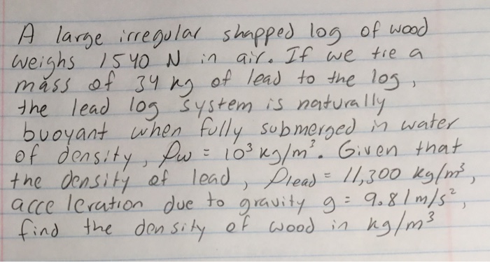 Solved A large irregular shaped log of wood weighs 1540 N in | Chegg.com