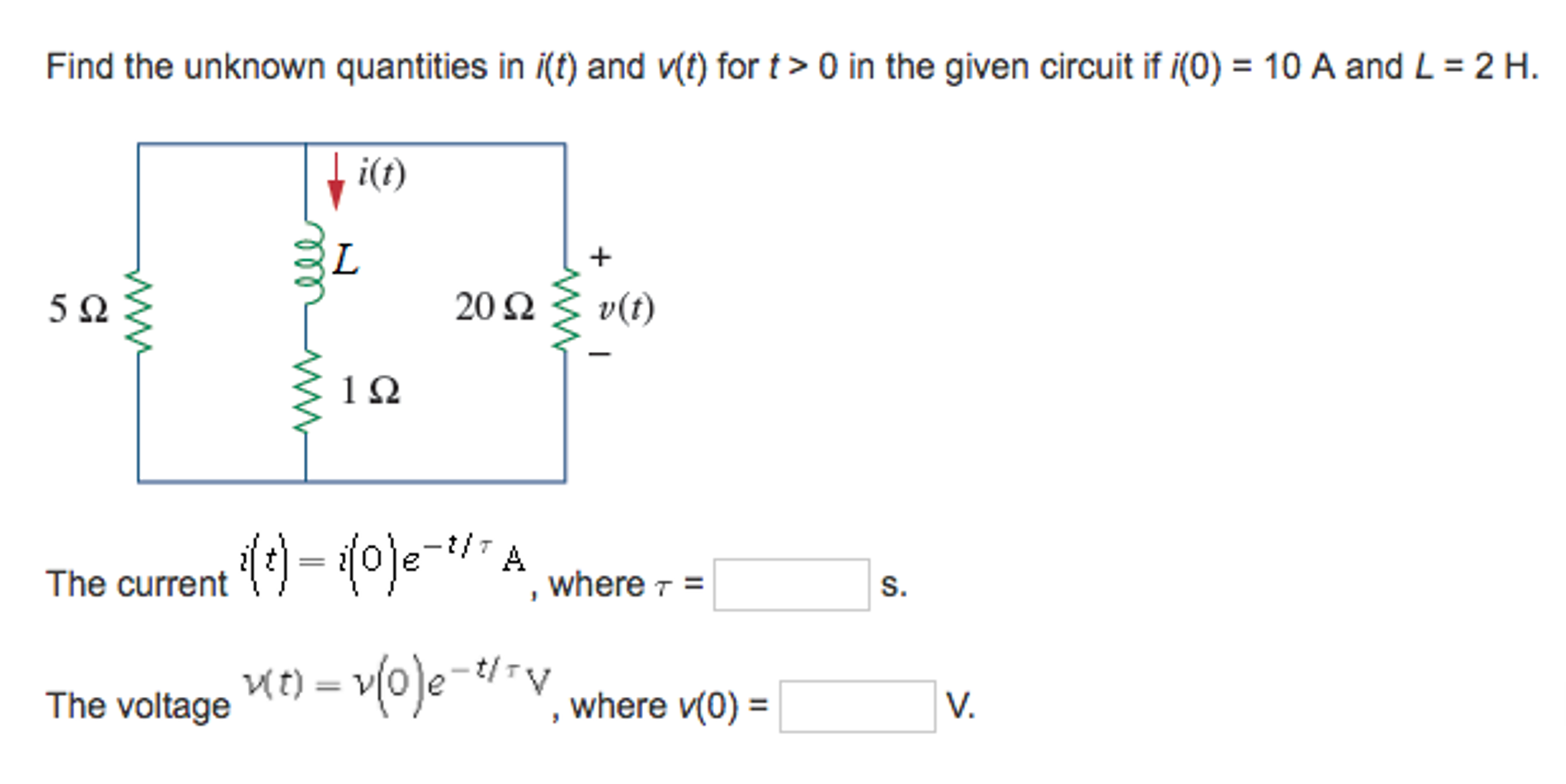 Solved Find the unknown quantities in i(t) and v(t) for t >0 | Chegg.com