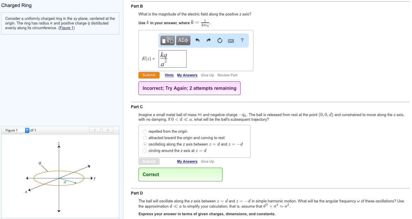 Solved Consider a uniformly charged ring in the xy plane, | Chegg.com