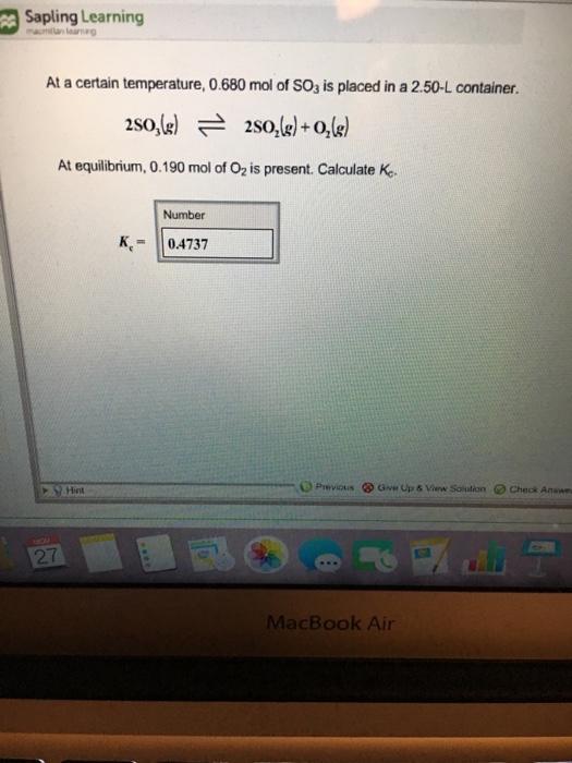 Solved At a certain temperature, 0.680 mol of SO_3 is placed | Chegg.com