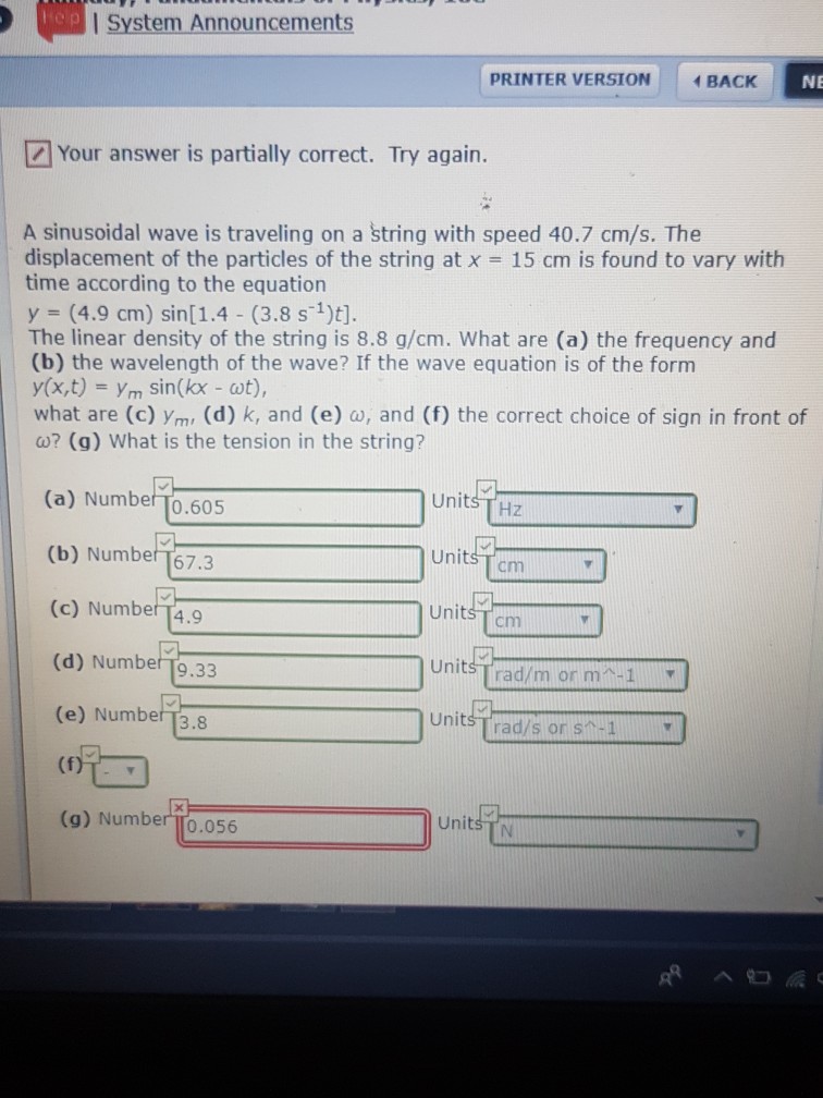 Solved | System Announcements pRINTER VERSION BACK | NE Your | Chegg.com