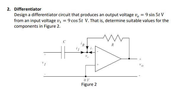 Solved 2. Differentiator Design a differentiator circuit | Chegg.com