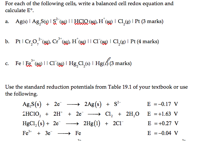 Solved For each of the following cells, write a balanced | Chegg.com